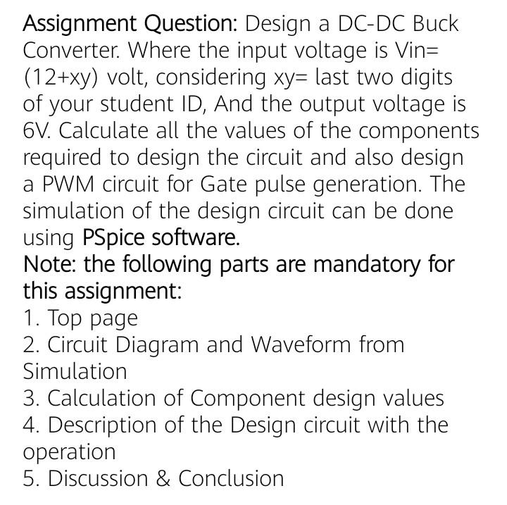 Solved Assignment Question: Design a DC-DC Buck Converter. | Chegg.com