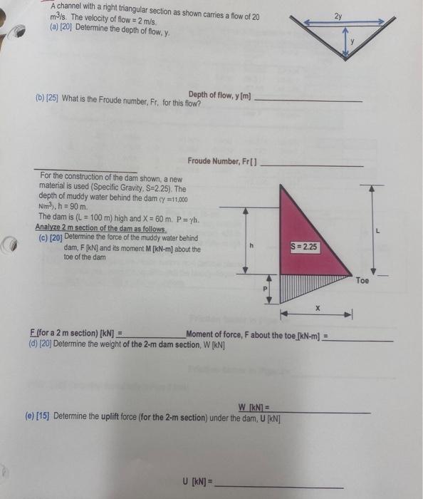 Solved A channel with a right triangular section as shown | Chegg.com