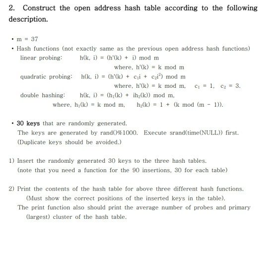 Solved 2. Construct the open address hash table according to | Chegg.com