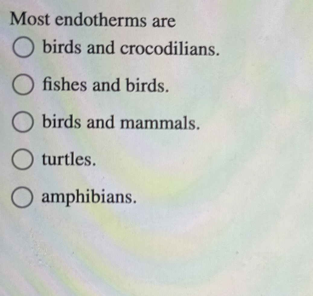 Solved Most endotherms arebirds and crocodilians.fishes and | Chegg.com