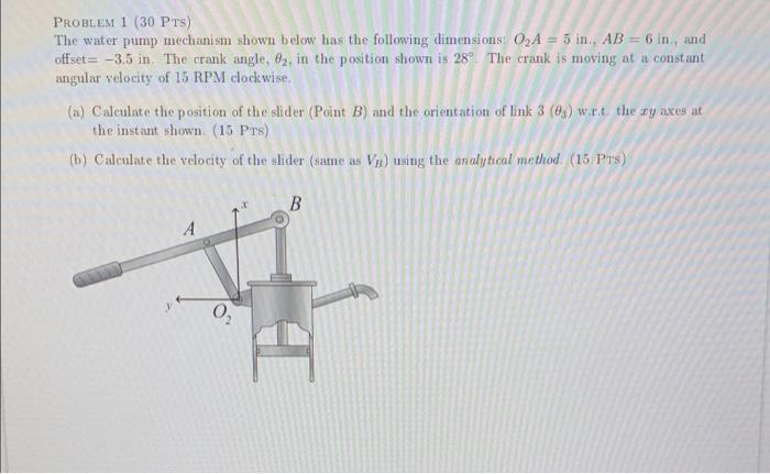 Solved PROBLEM 1 (30 PTS) The water pump mechanism shown | Chegg.com