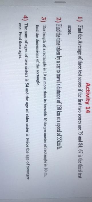 Solved Activity 14 1) Find the Average of three test scores | Chegg.com