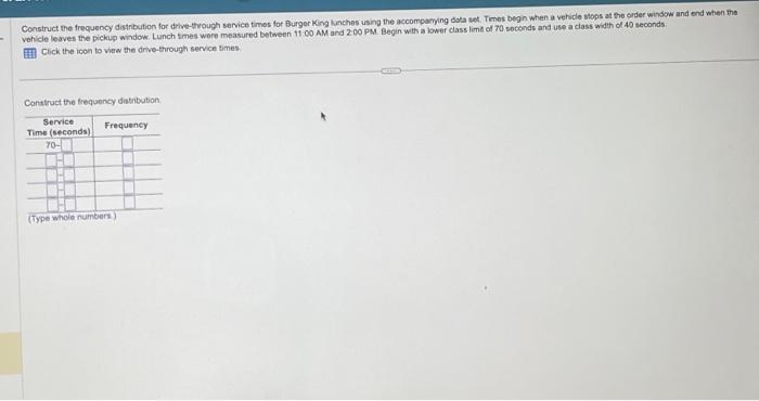 Construct the frequency distibution for drive-through | Chegg.com