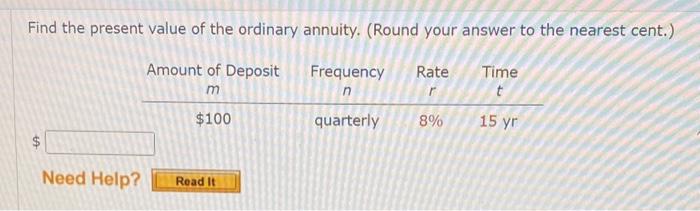 Solved Find the present value of the ordinary annuity. | Chegg.com