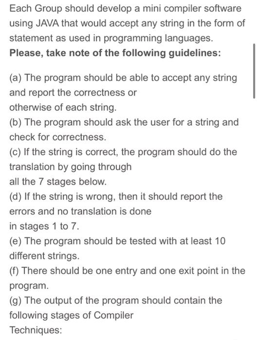 Solved Each Group should develop a mini compiler software | Chegg.com