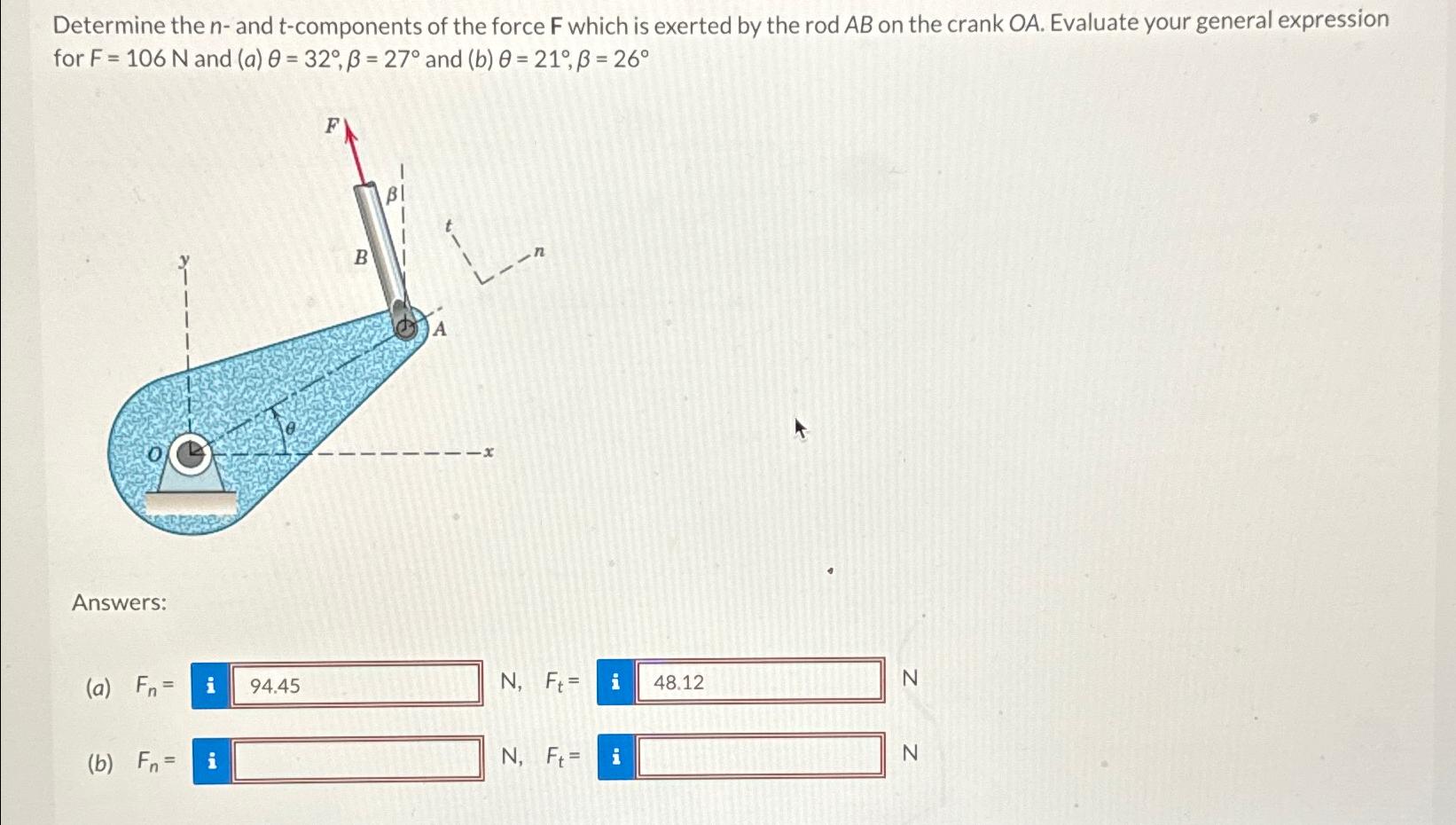 Solved Determine the n - and t-components of the force F | Chegg.com
