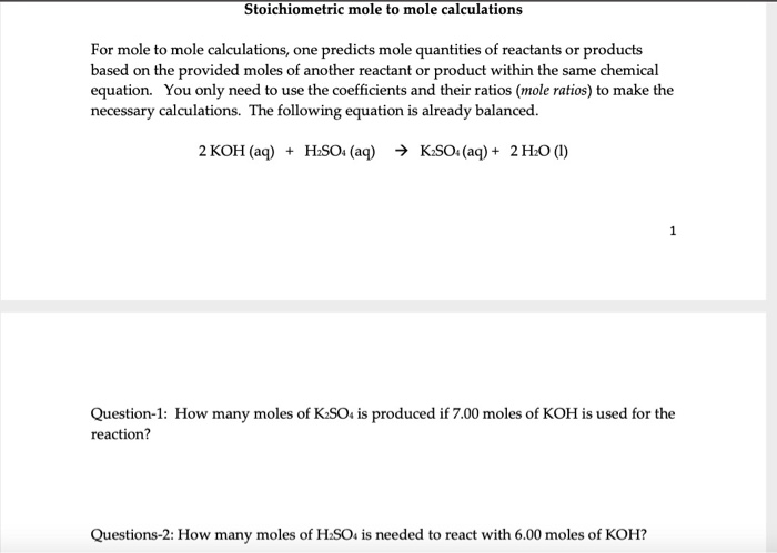 Solved stoichiometry mole to mole calculations-questions 1 | Chegg.com