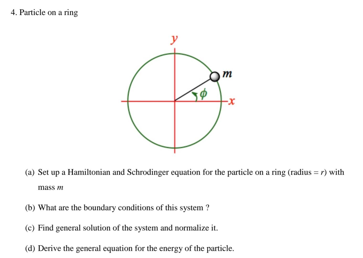 Solved 4. Particle on a ring 50 -X (a) Set up a Hamiltonian | Chegg.com