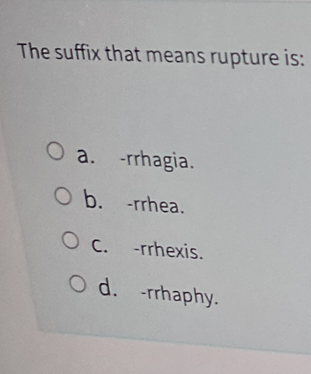 Solved The suffix that means rupture | Chegg.com