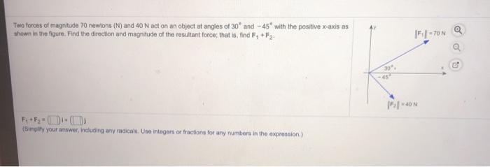 Solved Two Forces Of Magnitude 70 Newtons N And 40 N Act