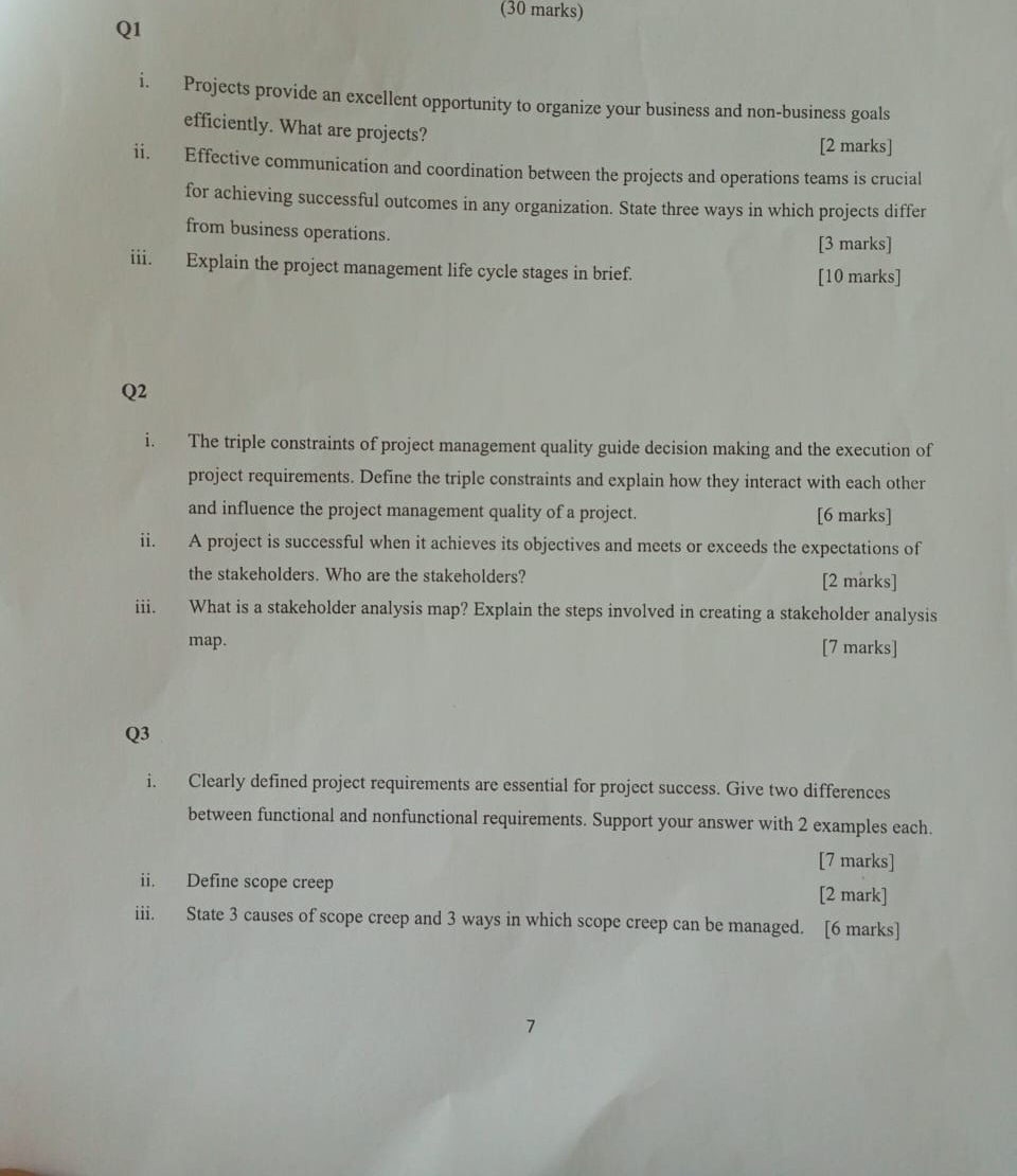 Solved Q1(30 ﻿marks)i. ﻿Projects provide an excellent | Chegg.com