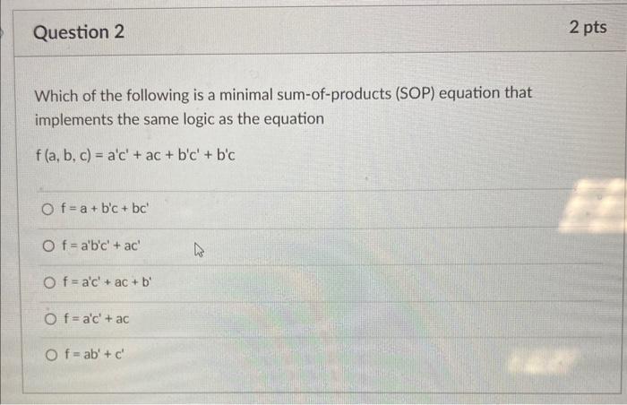 Solved Which of the following is a minimal sum-of-products | Chegg.com