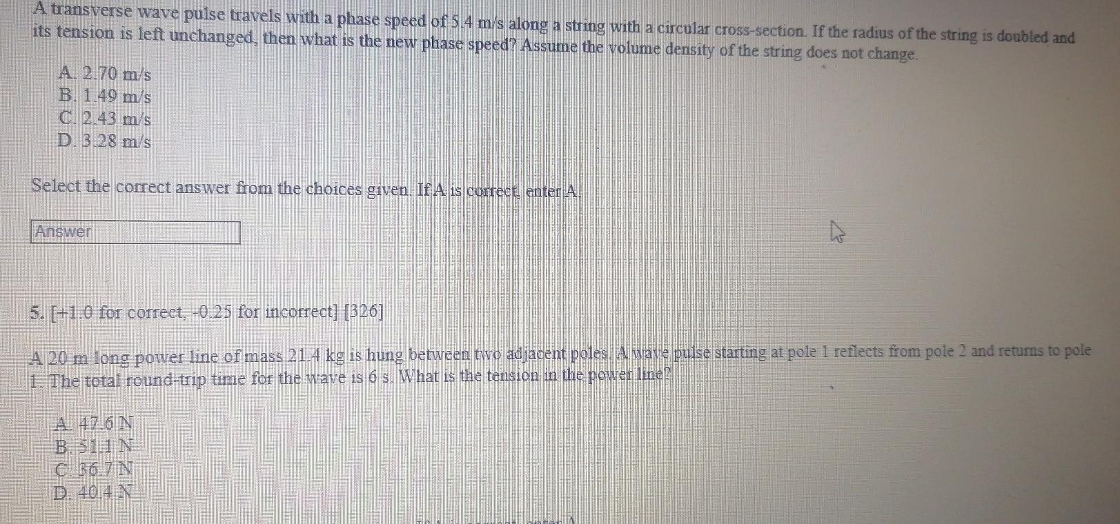 Solved A transverse wave pulse travels with a phase speed of | Chegg.com
