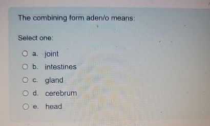 Solved The combining form aden/o means:Select one:a. | Chegg.com