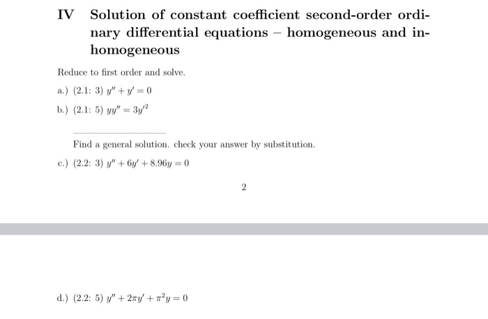 Solved IV Solution of constant coefficient second-order | Chegg.com