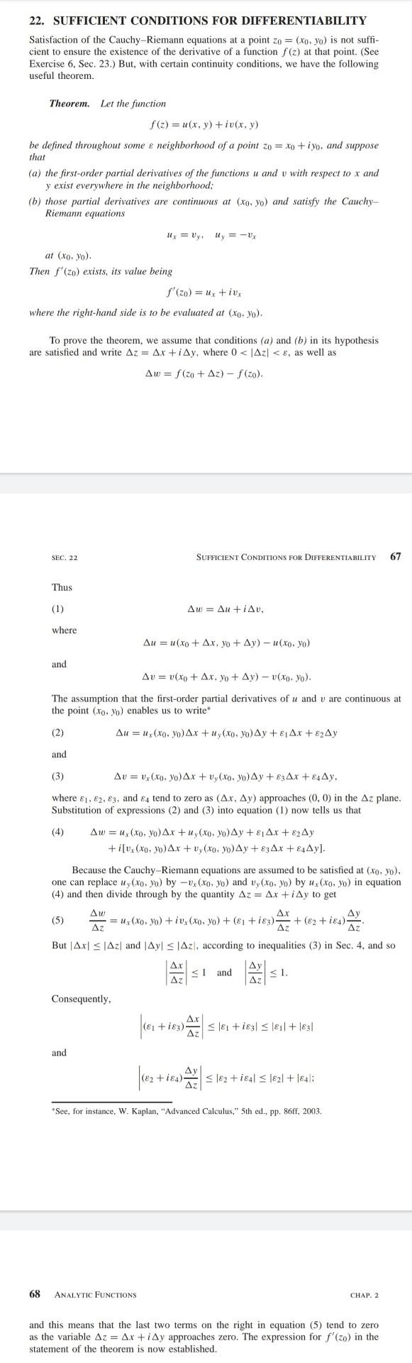 Solved 2. Use the theorem in Sec. 22 to show that f′(z) and | Chegg.com