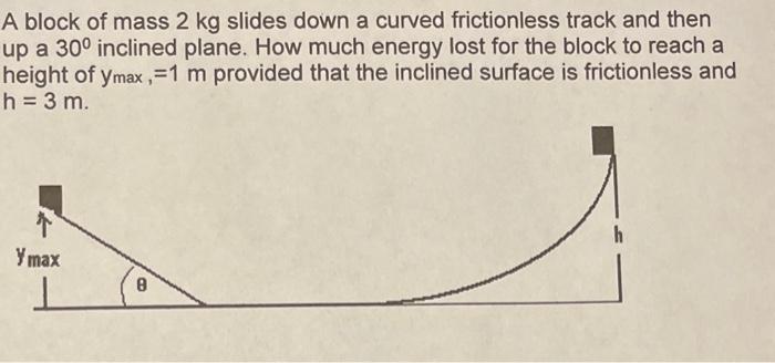 Solved A block of mass 2 kg slides down a curved | Chegg.com