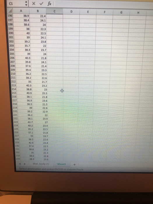 Upload the ManBody data. Create a scattered plot | Chegg.com