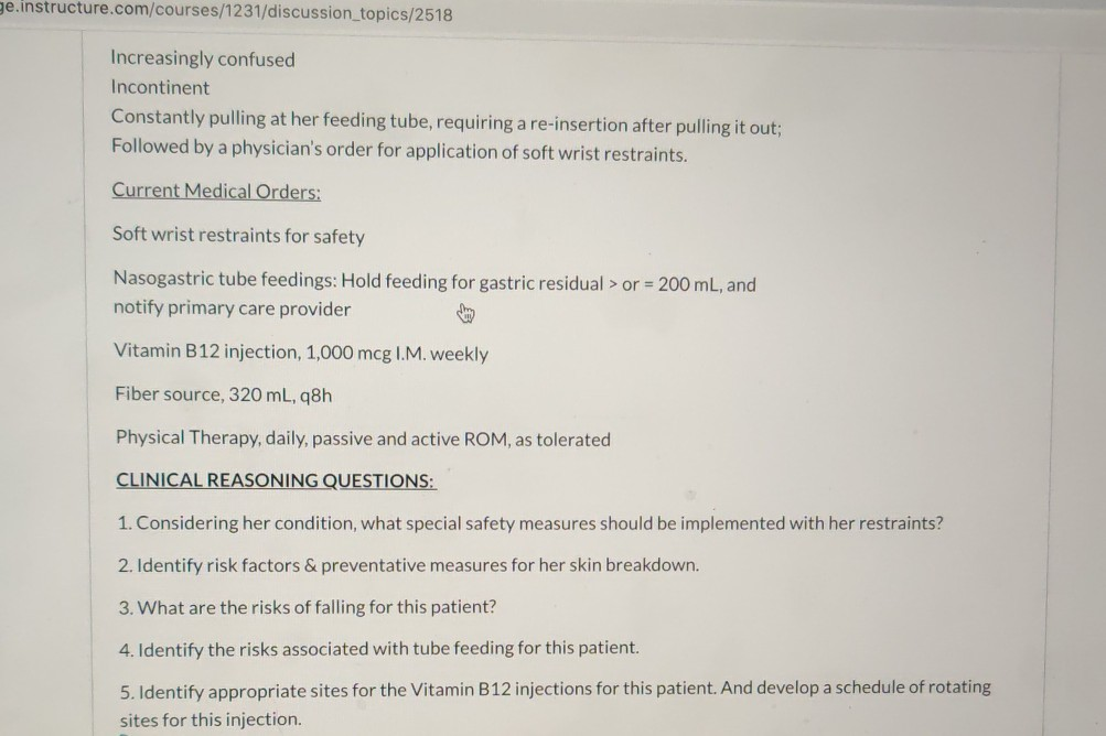 Solved Clinical Picture of Patient: Female, age 82, has been | Chegg.com