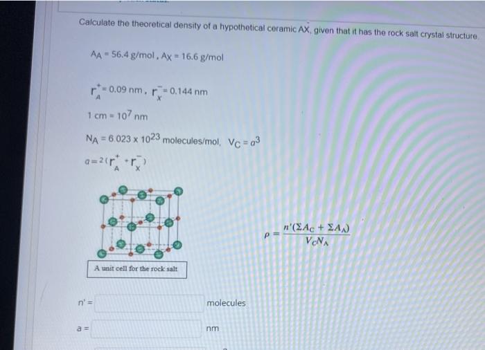 Solved Calculate the theoretical density of a hypothetical | Chegg.com