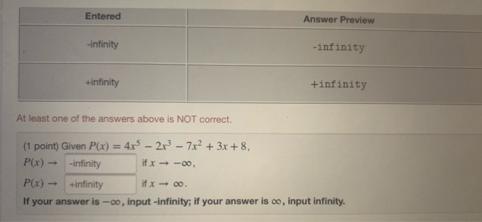 Solved Entered Answer Preview -infinity -infinity +infinity | Chegg.com