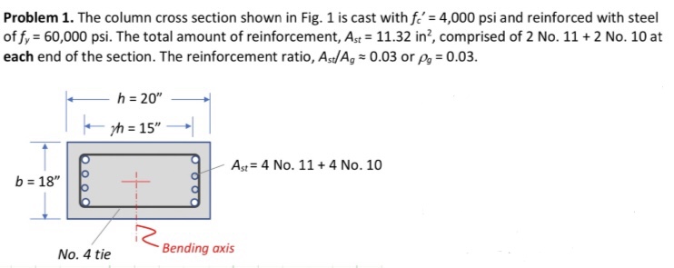 Solved The column cross section shown in Fig. 1 ﻿is cast | Chegg.com