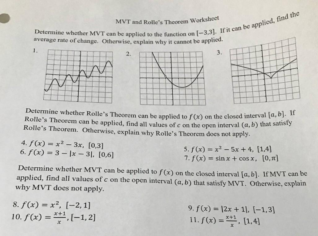 Solved Determine whether MVT can be applied to the function | Chegg.com