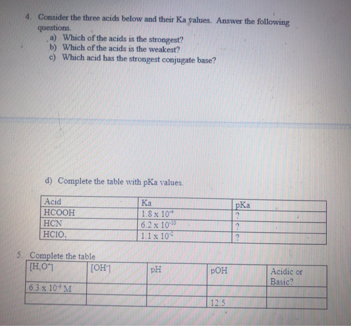 Solved 4. Consider the three acids below and their Ka | Chegg.com