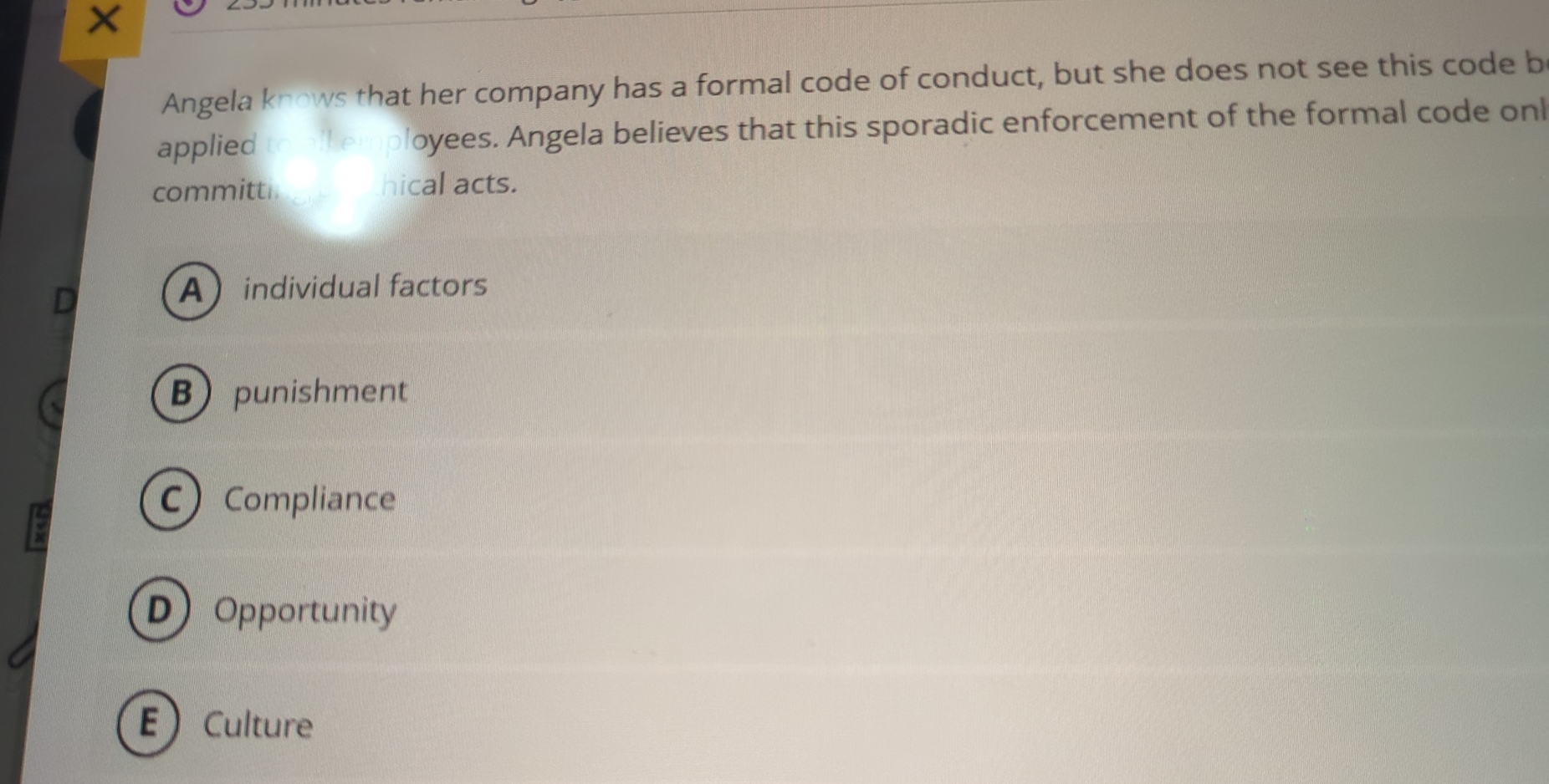 Solved Angela knows that her company has a formal code of | Chegg.com