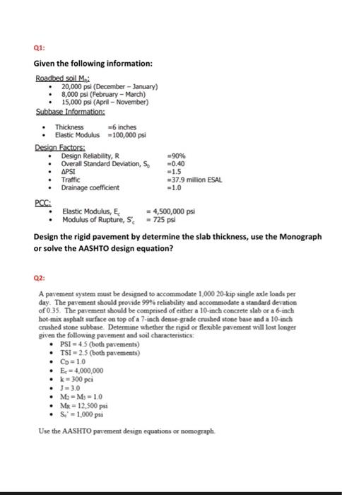 Solved Design the rigid pavement by determine the slab | Chegg.com