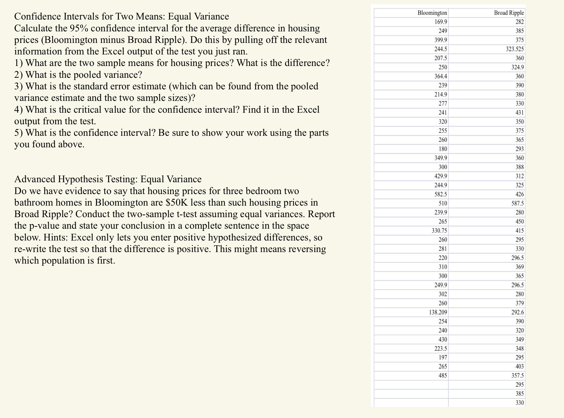 Solved Confidence Intervals for Two Means: Equal Variance | Chegg.com