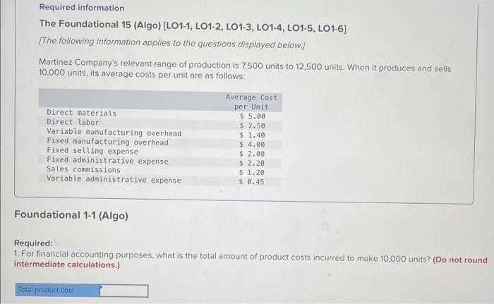 Solved Required information The Foundational 15 (Algo) | Chegg.com