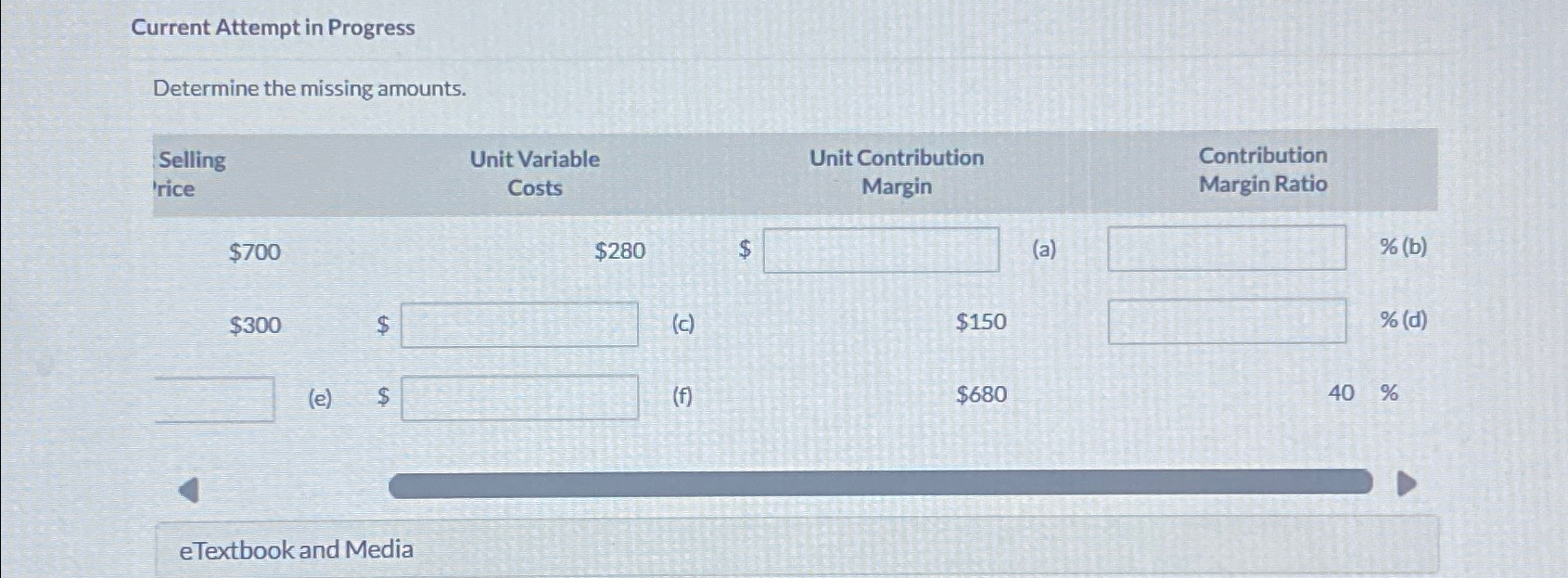 Solved Current Attempt in ProgressDetermine the missing | Chegg.com