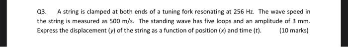 Solved Q3. A string is clamped at both ends of a tuning fork | Chegg.com