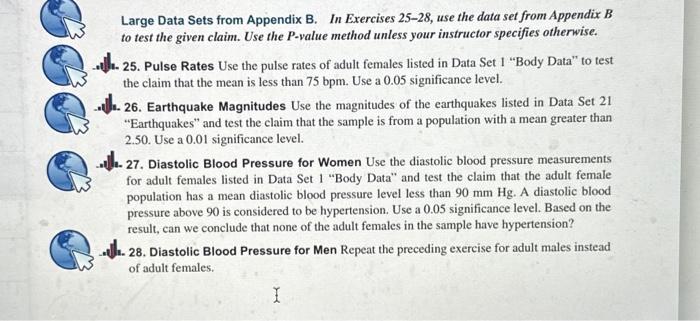 Solved Large Data Sets from Appendix B. In Exercises 25-28, | Chegg.com