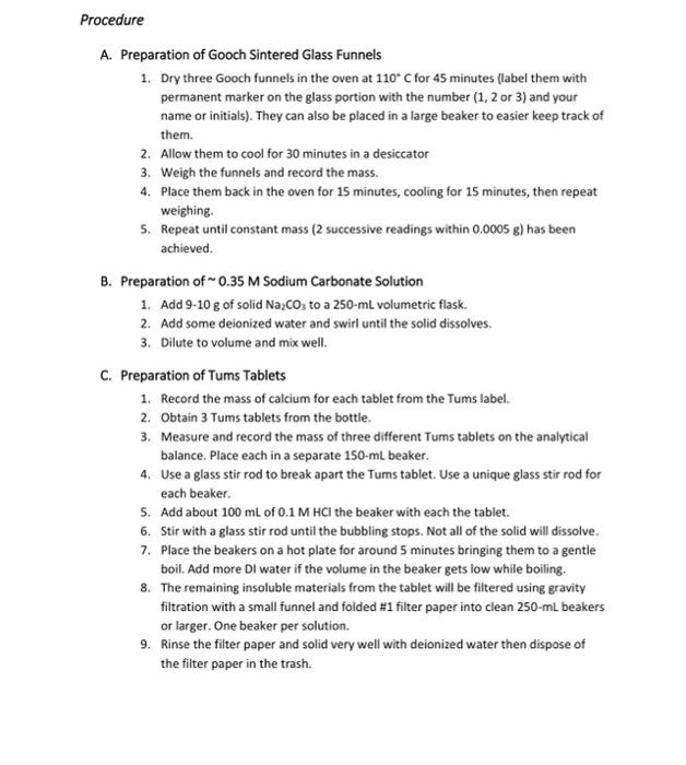 A. Preparation of Gooch Sintered Glass Funnels 1. Dry | Chegg.com