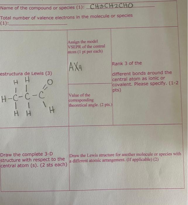 Solved Name of the compound or species (1): CH3CH2CHO Total | Chegg.com