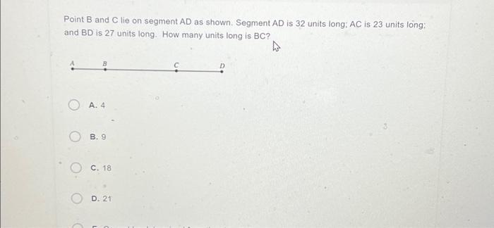 Solved Point B and C lie on segment AD as shown. Segment AD | Chegg.com