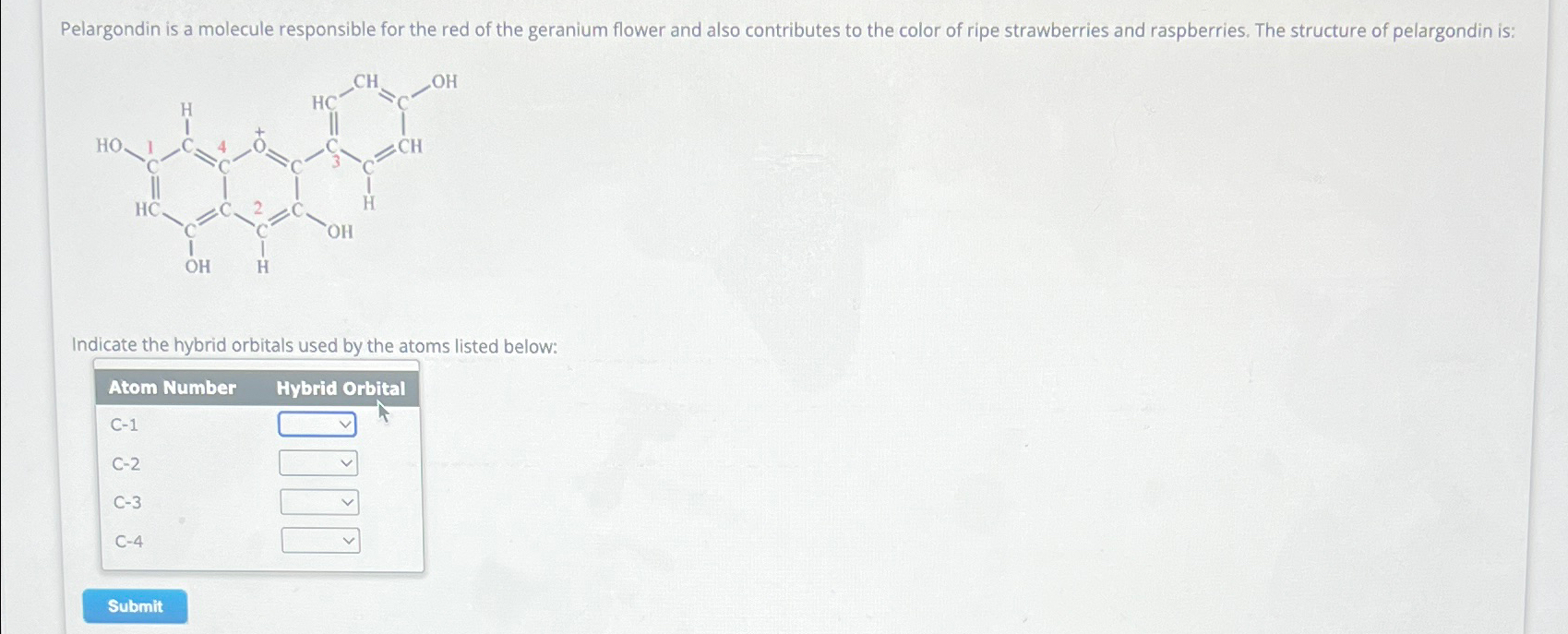 Solved Pelargondin is a molecule responsible for the red of | Chegg.com
