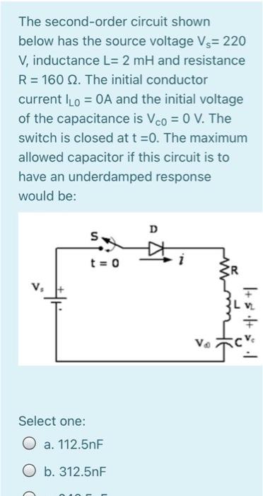 Solved The second-order circuit shown below has the source | Chegg.com