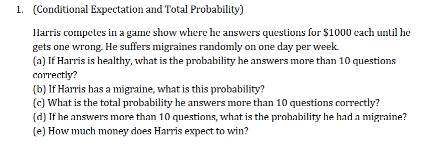 Solved 1. (Conditional Expectation and Total | Chegg.com