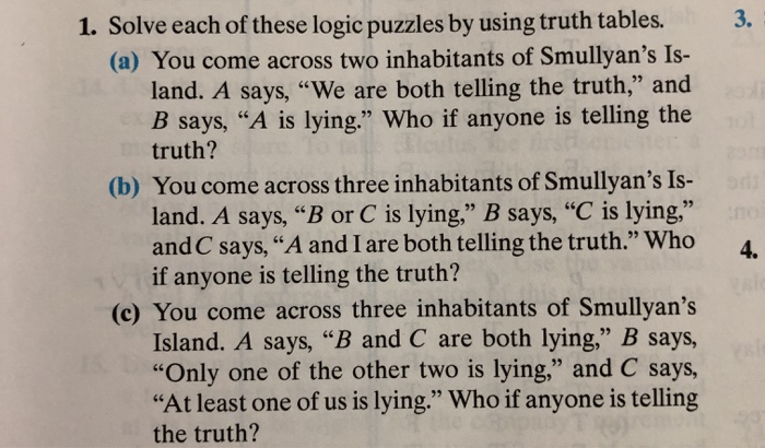 Solved 3. 1. Solve each of these logic puzzles by using | Chegg.com