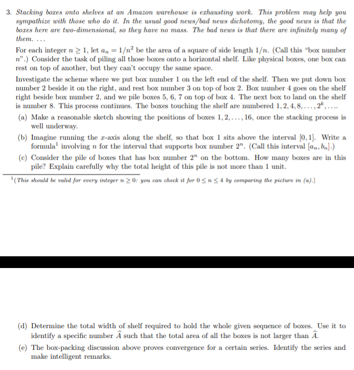 Solved 3. Stacking boxes onto shelves at an Amazon warehouse | Chegg.com