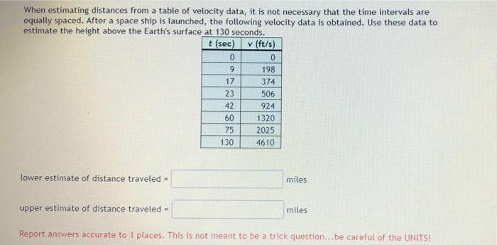 Solved 9 When estimating distances from a table of velocity | Chegg.com