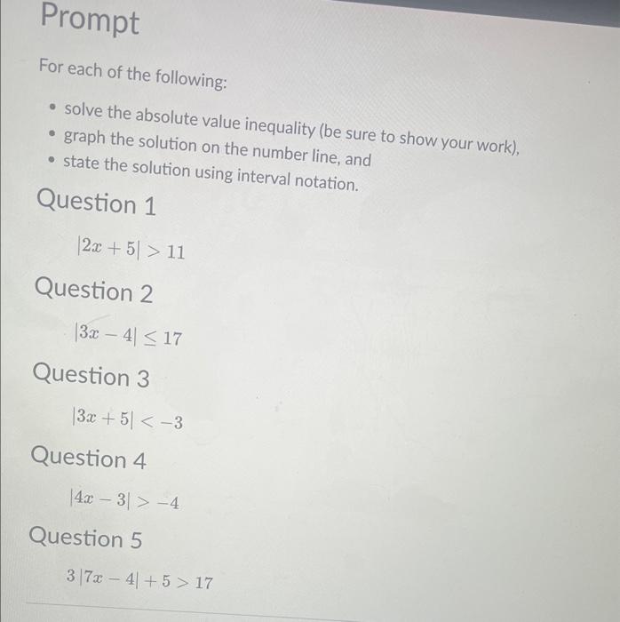 Solved For each of the following: - solve the absolute value | Chegg.com