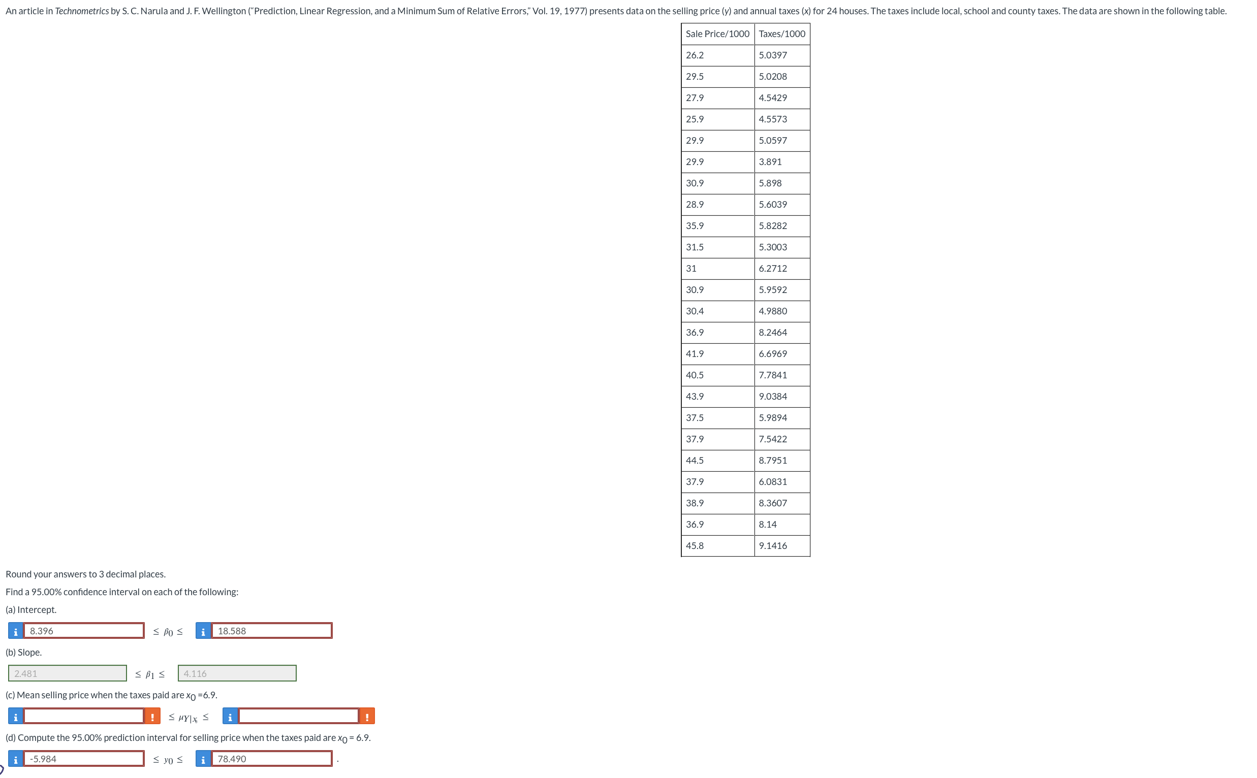 Solved Round your answers to 3 ﻿decimal places.Find a 95.00% | Chegg.com