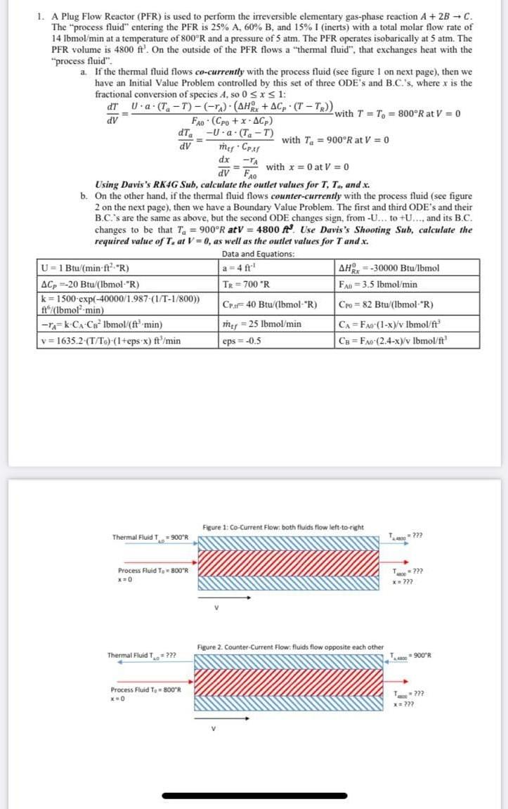 1. A Plug Flow Reactor (PFR) is used to perform the | Chegg.com