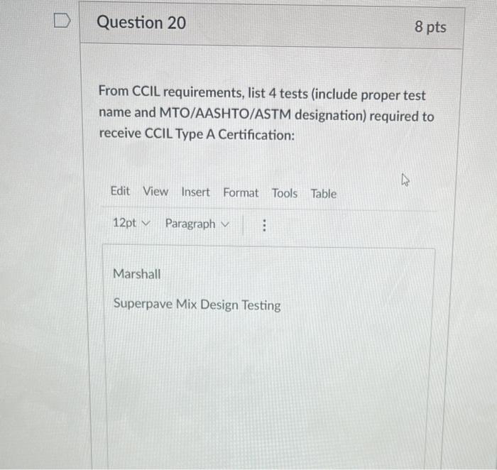 Solved Question 20 8 pts From CCIL requirements, list 4 | Chegg.com