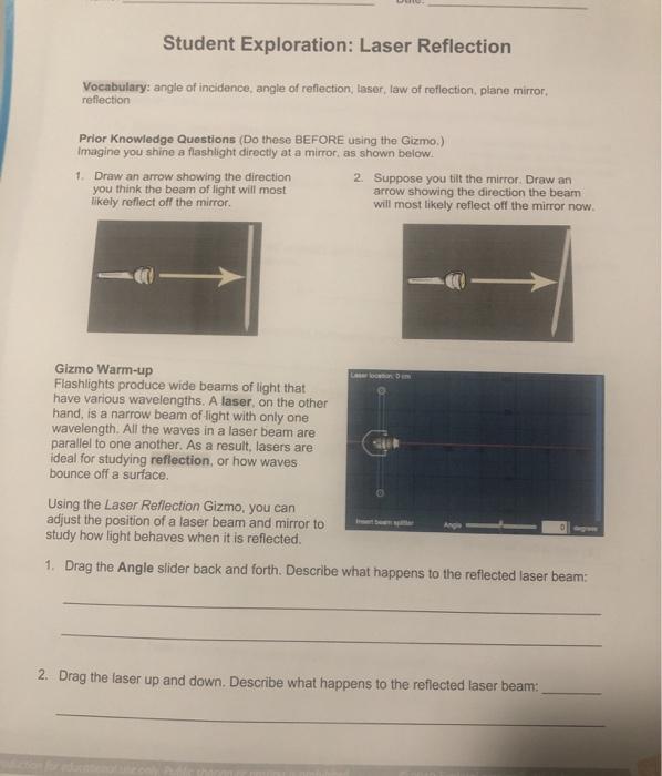 Solved Student Exploration: Laser Reflection Vocabulary: | Chegg.com