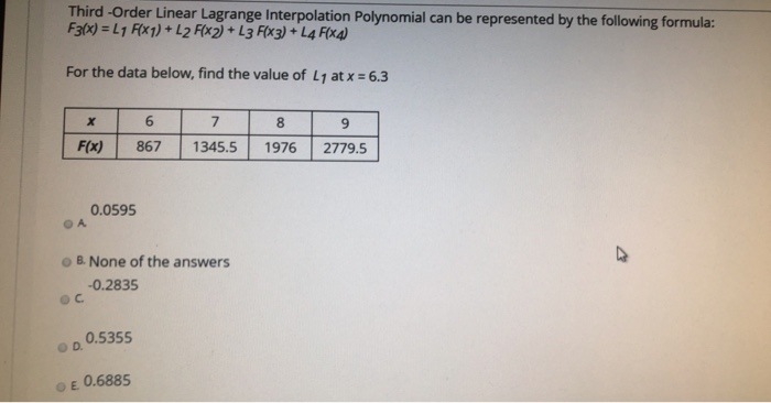 Solved Third Order Linear Lagrange Interpolation Polynomial 6016